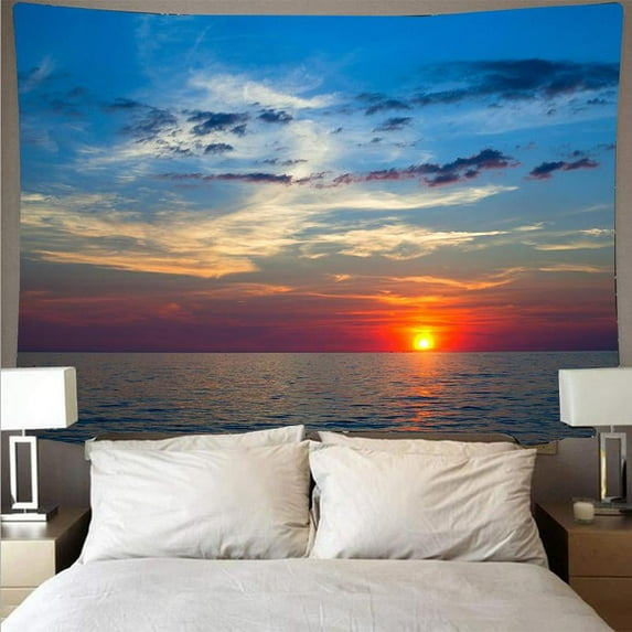 Beautiful Sunset Tapestry The Great Wave Beach Blue Sea Wall Hanging ...