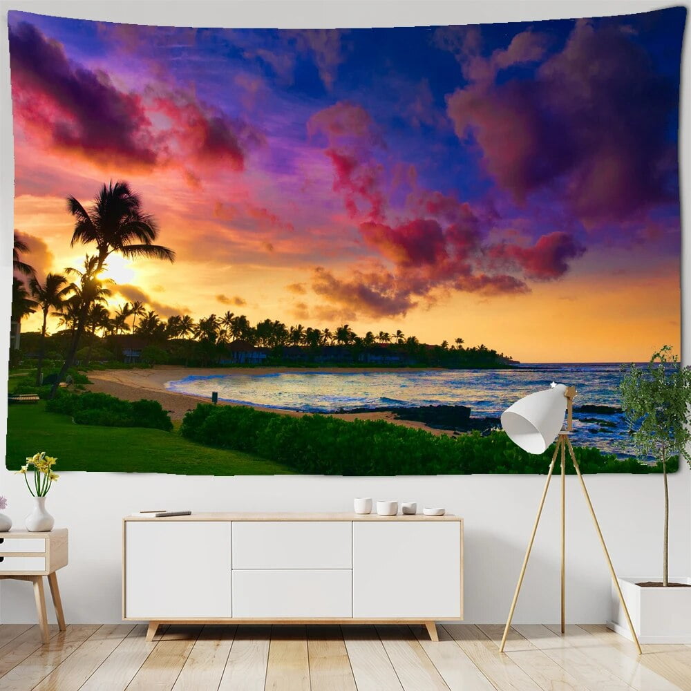 Beautiful Sunset Tapestry The Great Wave Beach Blue Sea Wall Hanging ...