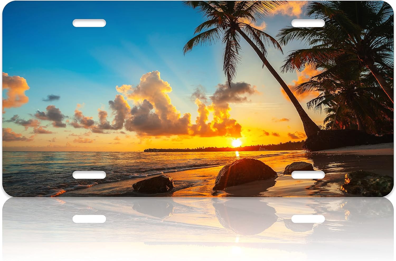 Beautiful Sunset Tropical Beach License Plate Cover Hawaii Ocean Palm ...