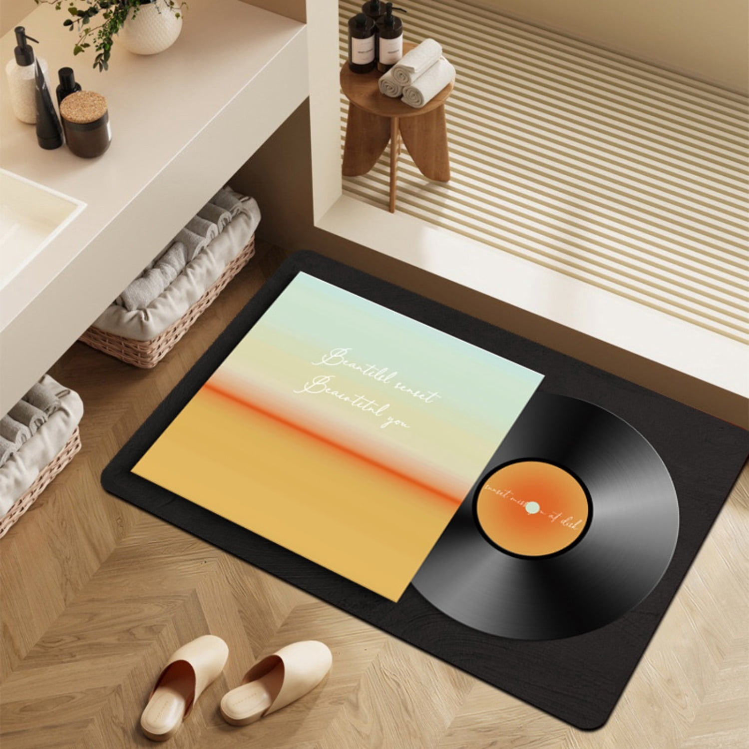 Beautiful Sunset Vintage Vinyl Record Bath Mat, Non-Slip Water ...