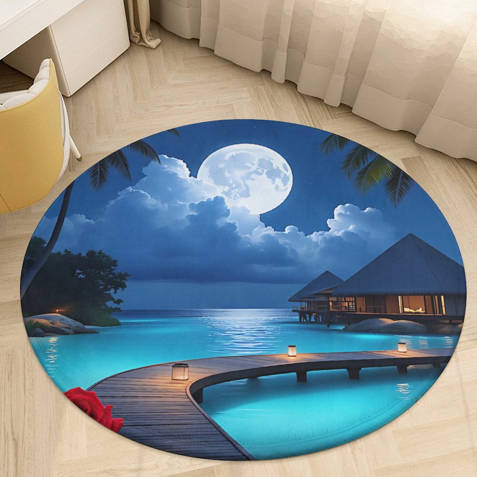 Beautiful Sunset over The Ocean with Waves Round Area Rugs for Bedroom ...