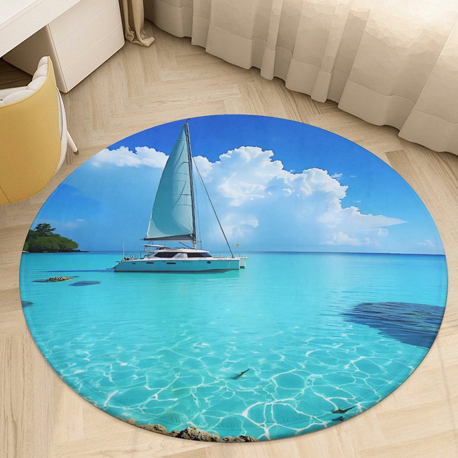 Beautiful Sunset over The Ocean with Waves Round Area Rugs for Bedroom ...