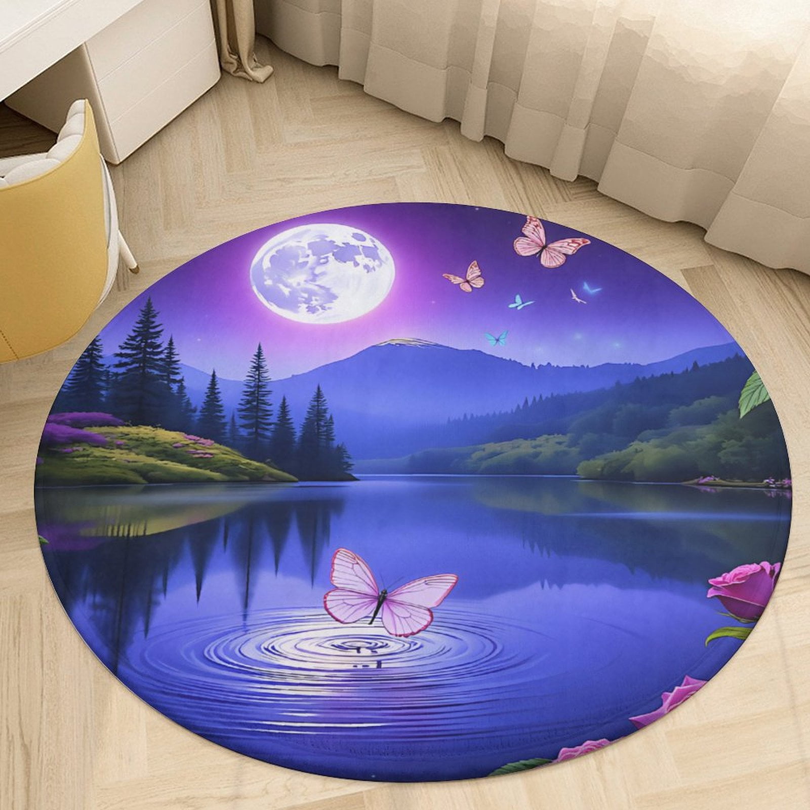 Beautiful Sunset over The Ocean with Waves Round Area Rugs for Bedroom ...