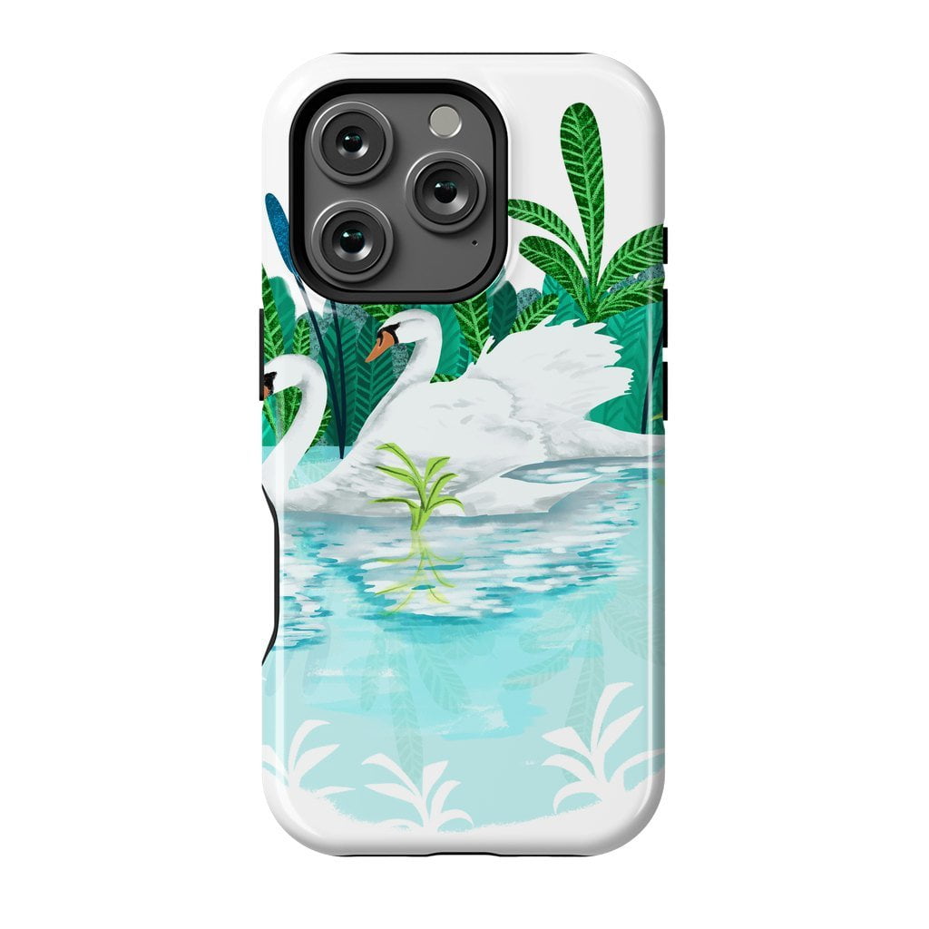 Beautiful Swans in Scene iPhone Case with 11 to 16 Pro Max, Sleek ...
