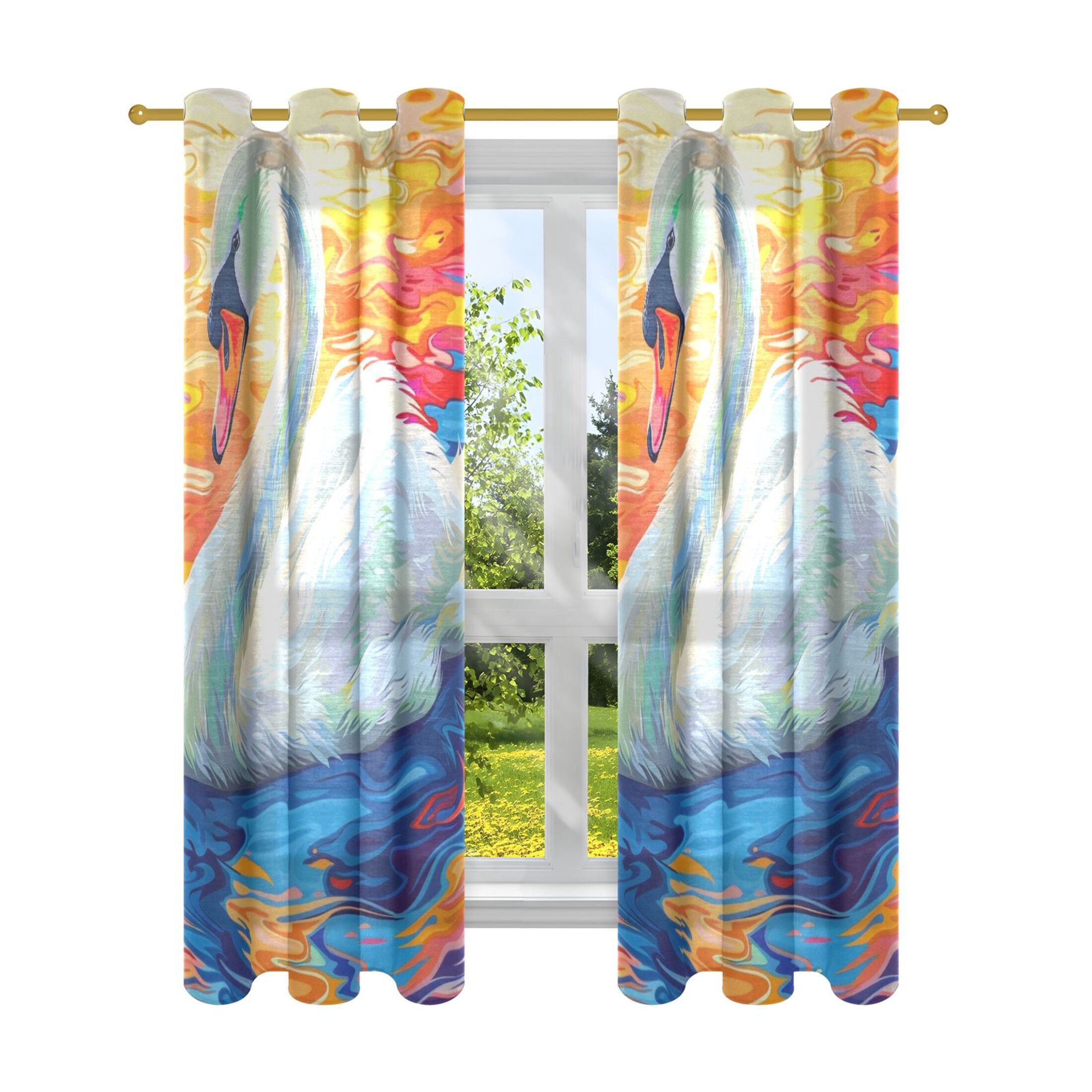 Beautiful Swimming Swan Sheer Curtains 2 Panels Set Grommet Drapes for ...