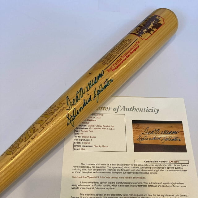 Beautiful Ted Williams "Splendid Splinter" Signed Fenway Park Baseball ...