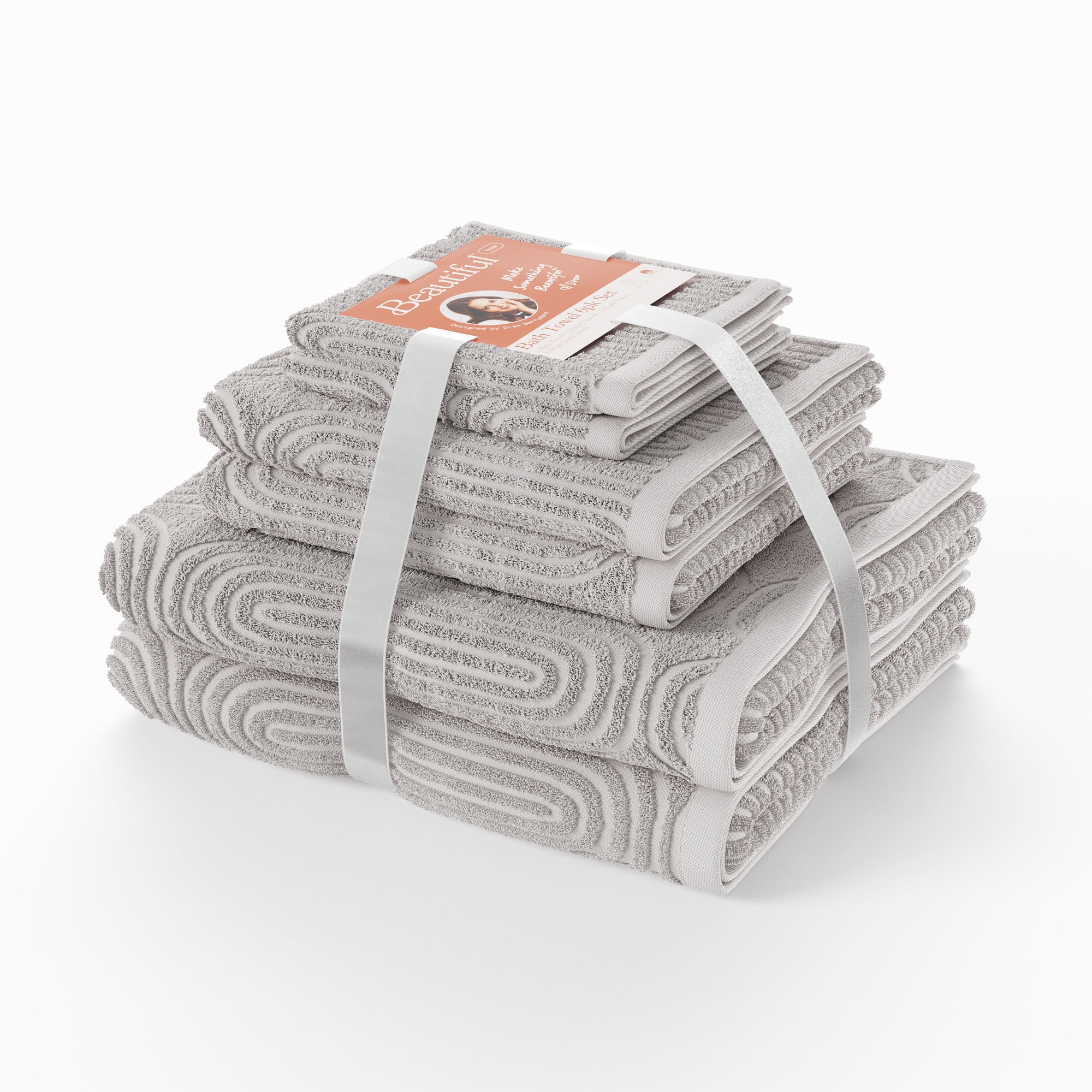 Beautiful by Drew Barrymore 6-Piece Textured Bath Towel Set, Soft 100% ...