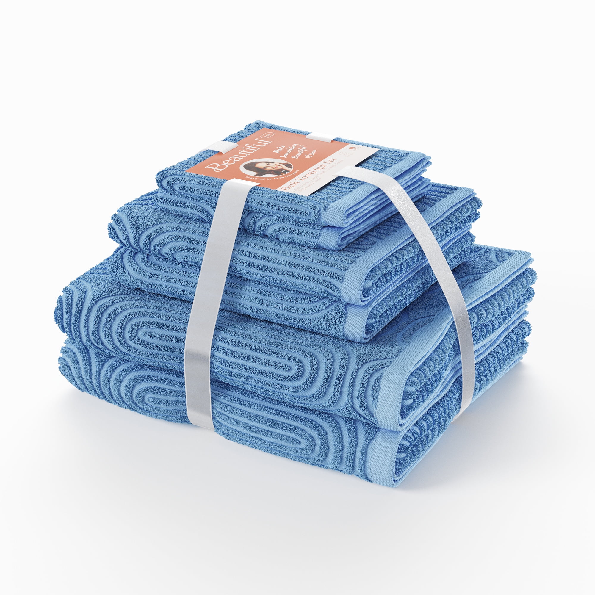 Beautiful by Drew Barrymore 6-Piece Textured Bath Towel Set, Soft 100% ...