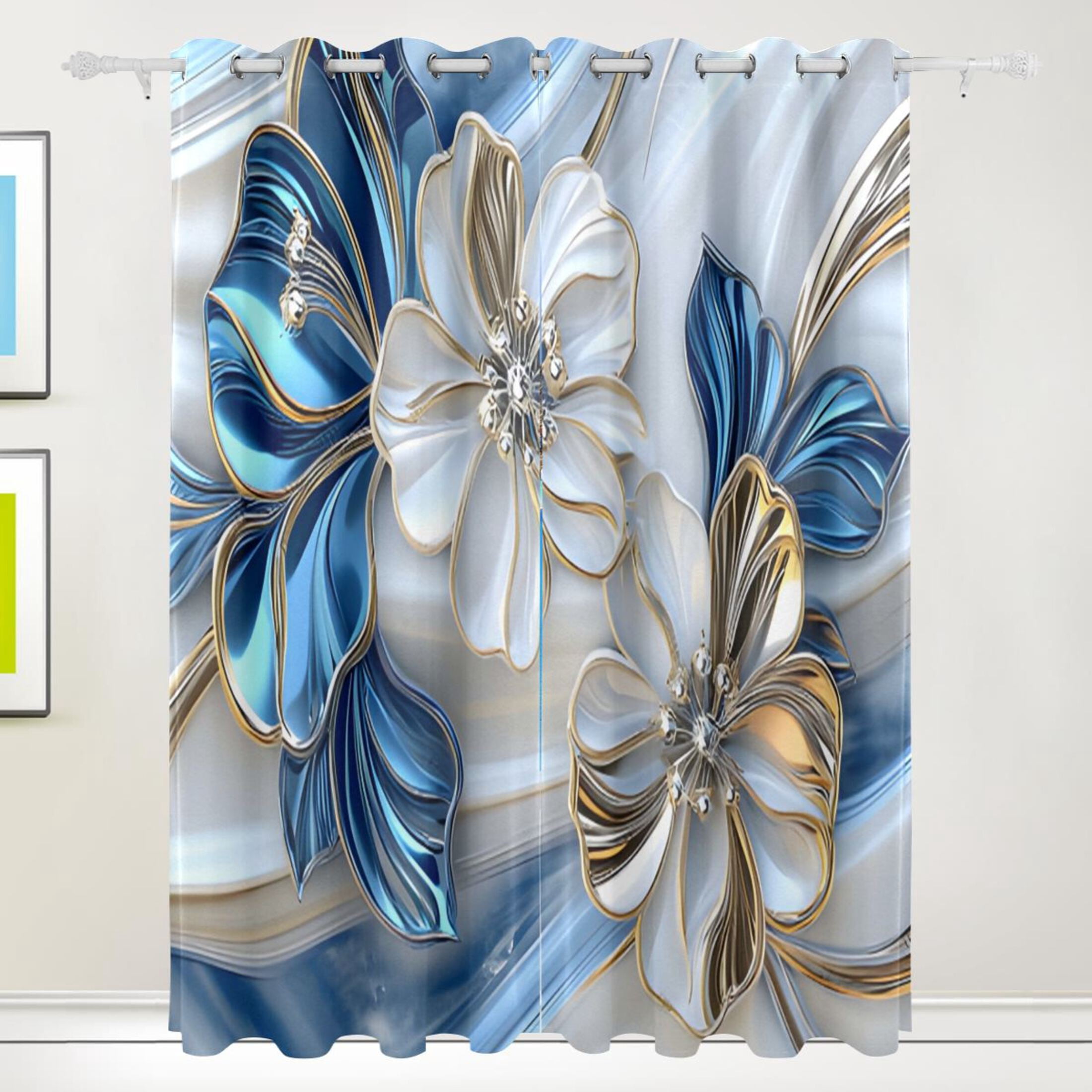 Beautiful Textured Flowers Blackout Curtains 55W x 84L Living Room ...