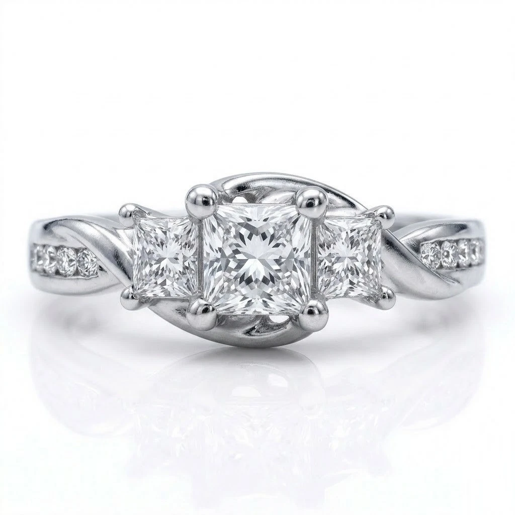 Beautiful Three Stone Engagement Ring, Twisted Shank Wedding Ring, 1.4 ...