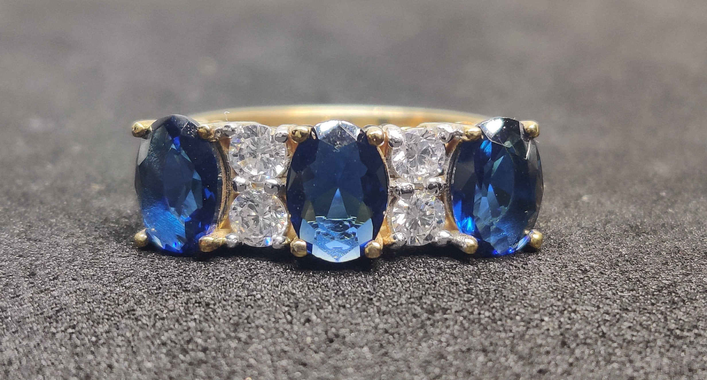 Beautiful Three Stone Sapphire Ring, Sapphire Moissanite Three Stone ...