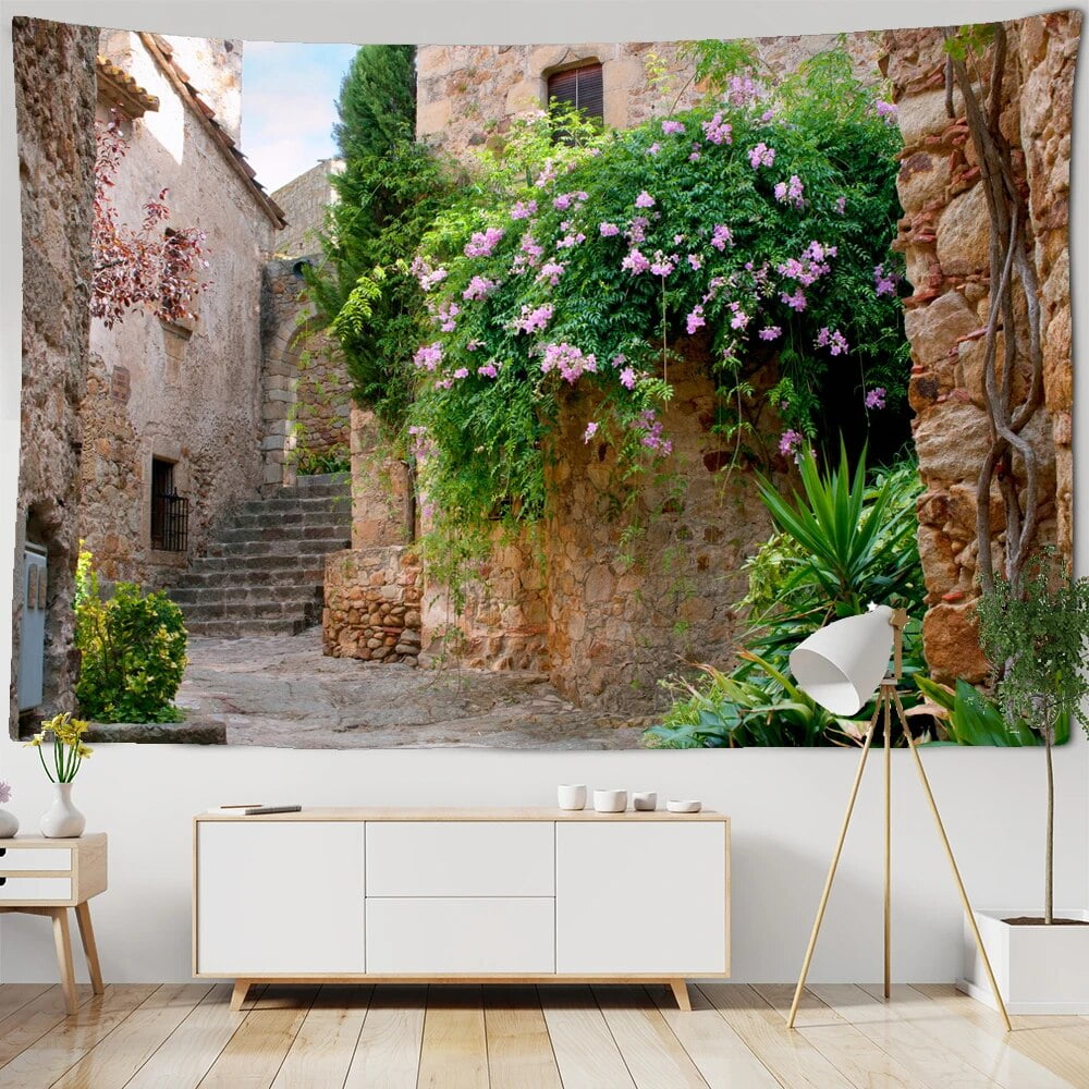 Beautiful Town Landscape Tapestry Wall Hanging Polyester Fabric Gard ...
