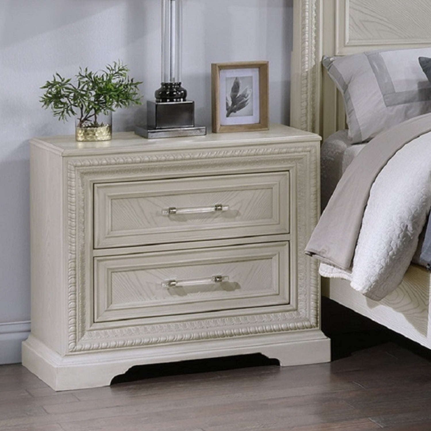 Beautiful Transitional Style 1pc 2-Drawer Nightstand White Cream Finish ...