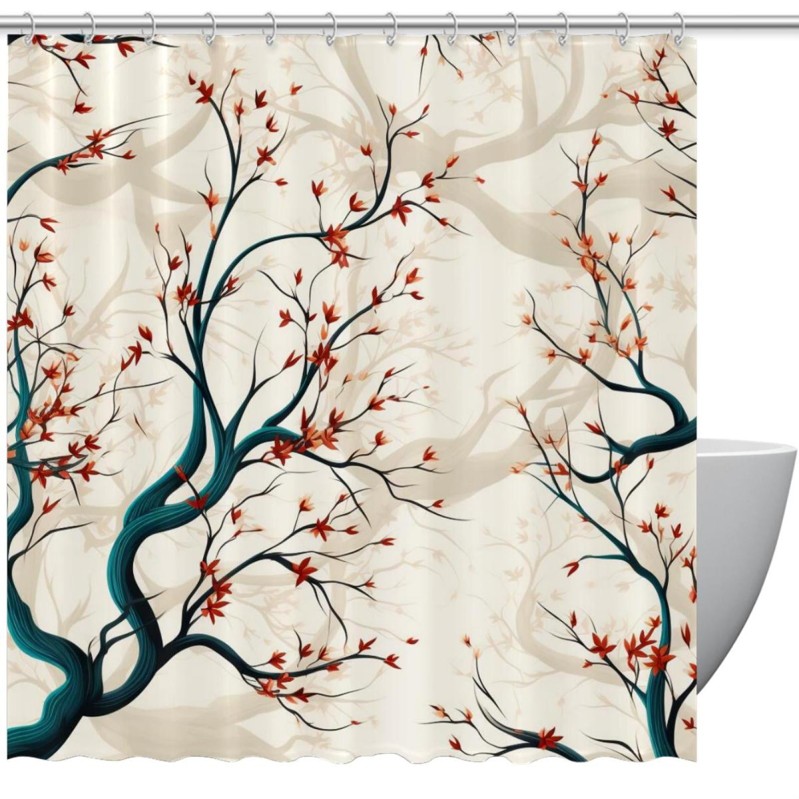 Beautiful Tree Pattern Waterproof Shower Curtain Textured Prints
