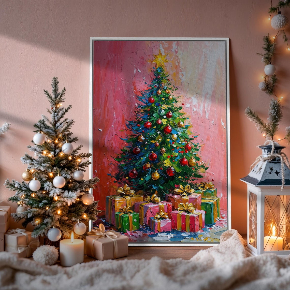 Beautiful Tree Poster Festive Presents Wall Art Boxes Postersymbol ...