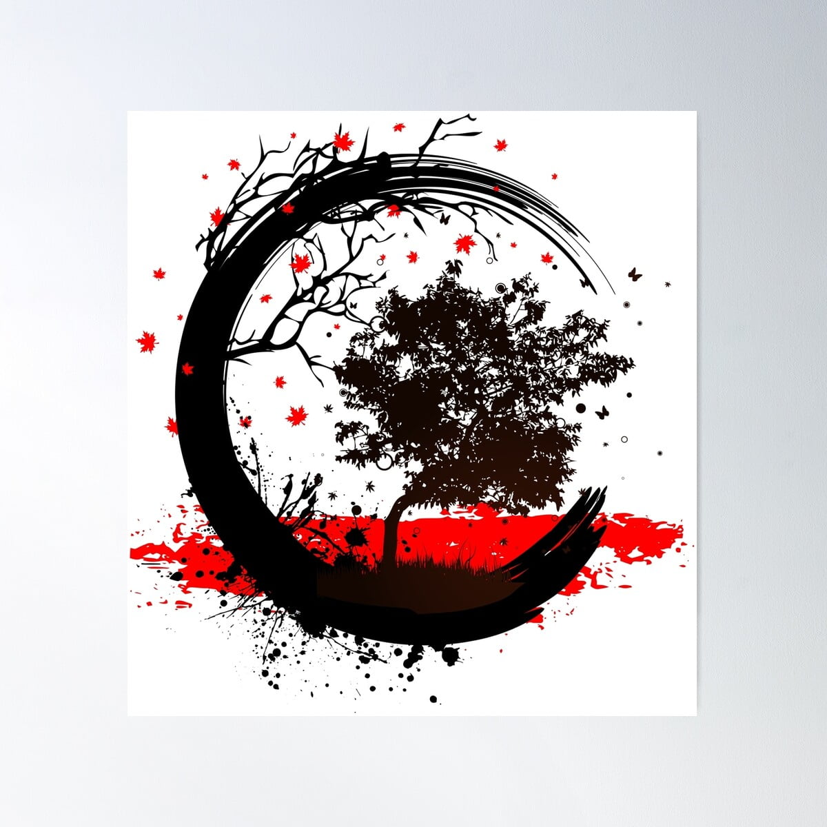 Beautiful Trees Under The Moon, Japanese Art, Picturesque Poster Wall ...