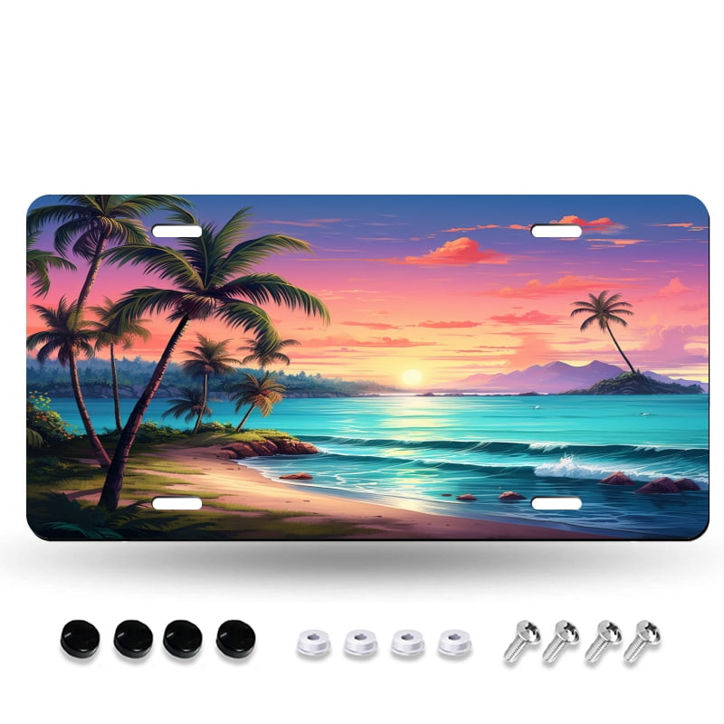 Beautiful Tropical Beach with Palm Trees and The Sun Setting License ...