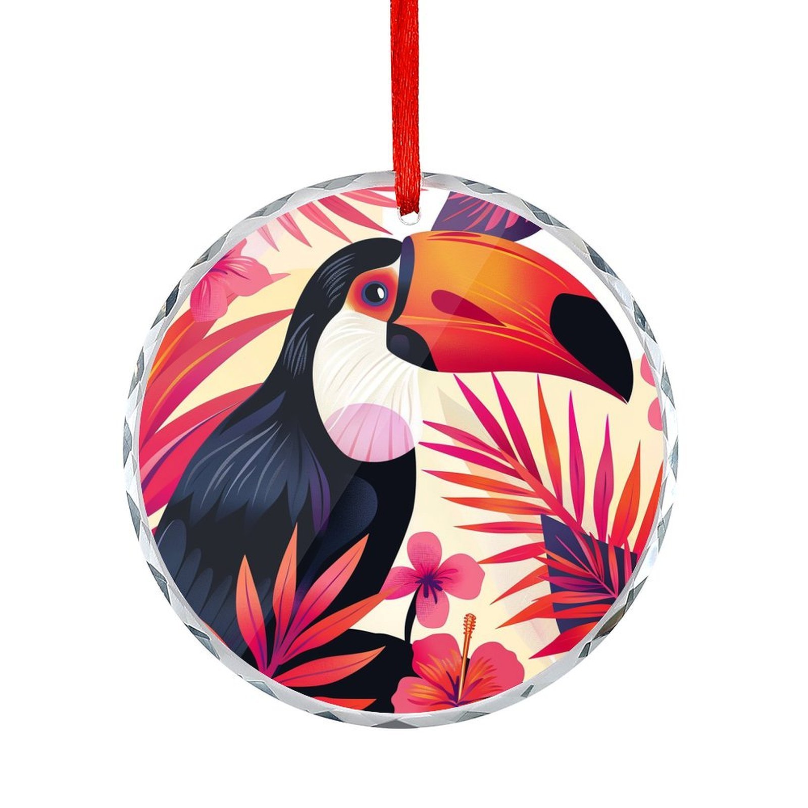 Beautiful Tropical Birds Painting Art Crystal Glass Christmas Ornament ...