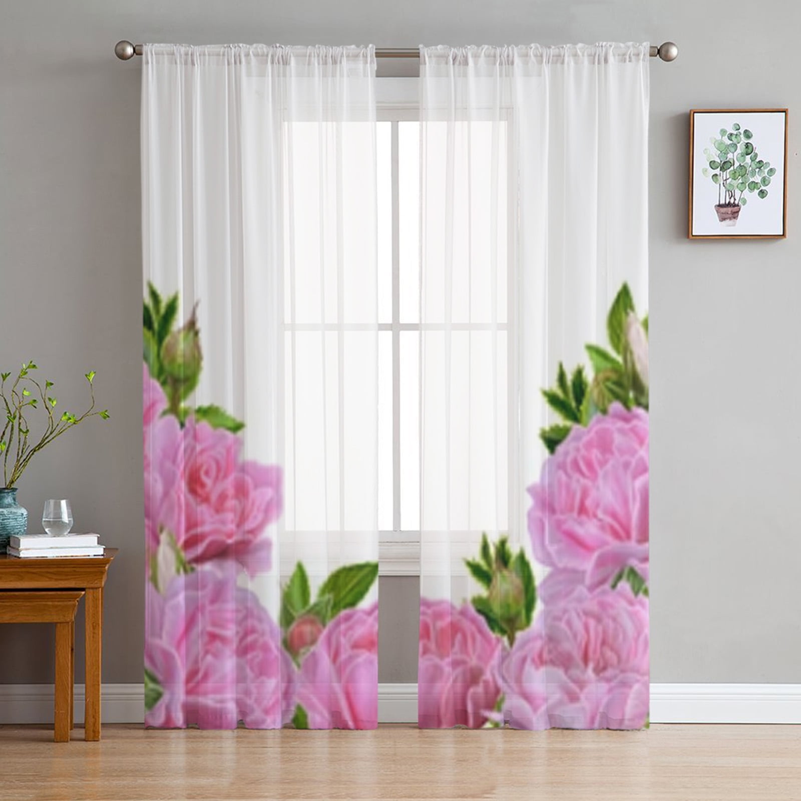 Beautiful Tropical Flowers Sheer Window Curtains For Living Room ...