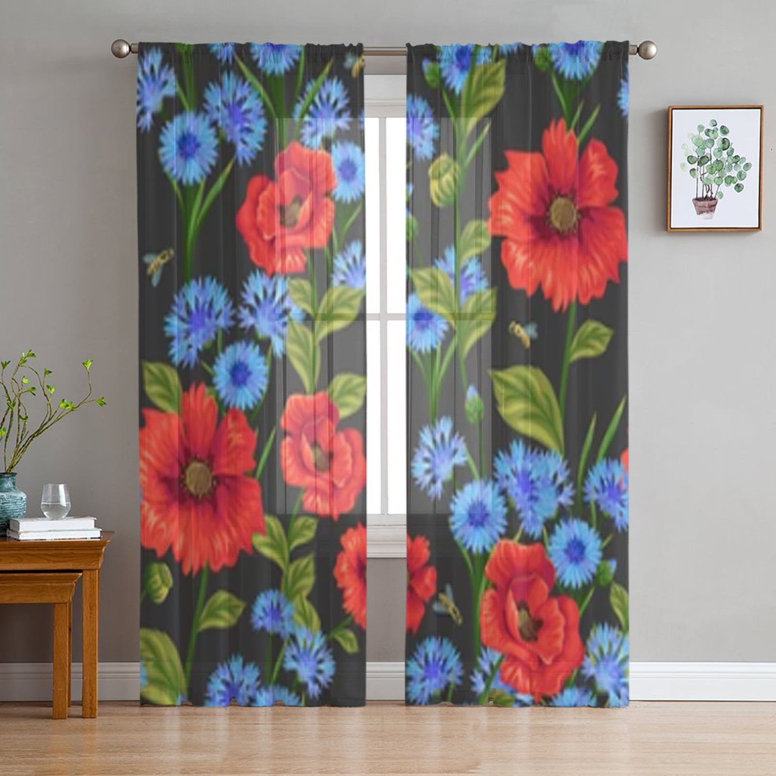 Beautiful Tropical Flowers Sheer Window Curtains For Living Room ...