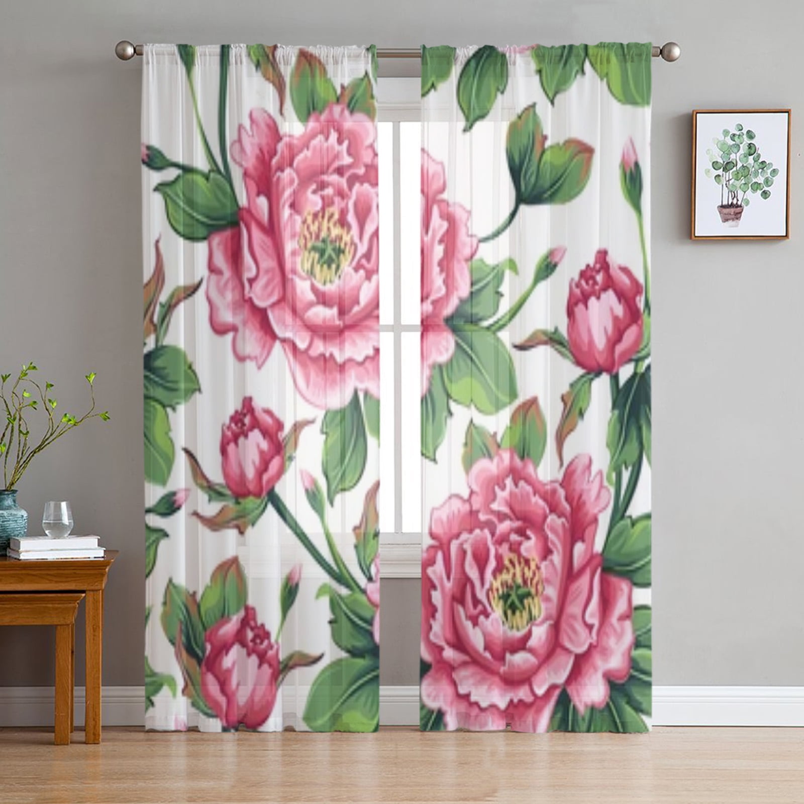 Beautiful Tropical Flowers Sheer Window Curtains For Living Room ...