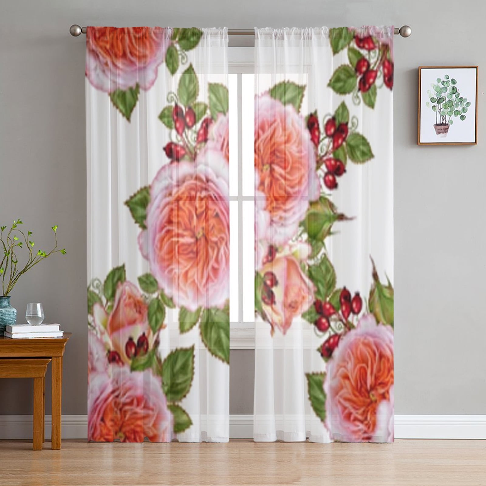 Beautiful Tropical Flowers Sheer Window Curtains For Living Room ...