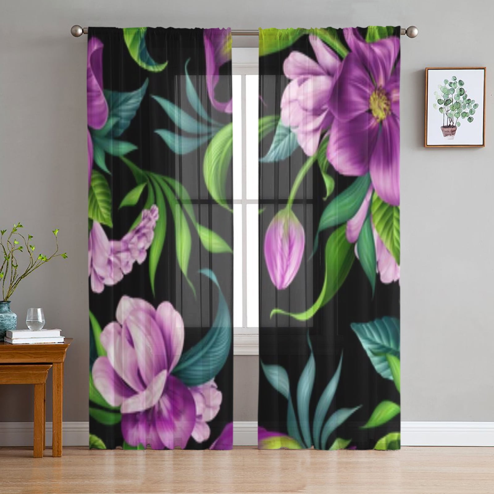Beautiful Tropical Flowers Sheer Window Curtains For Living Room ...