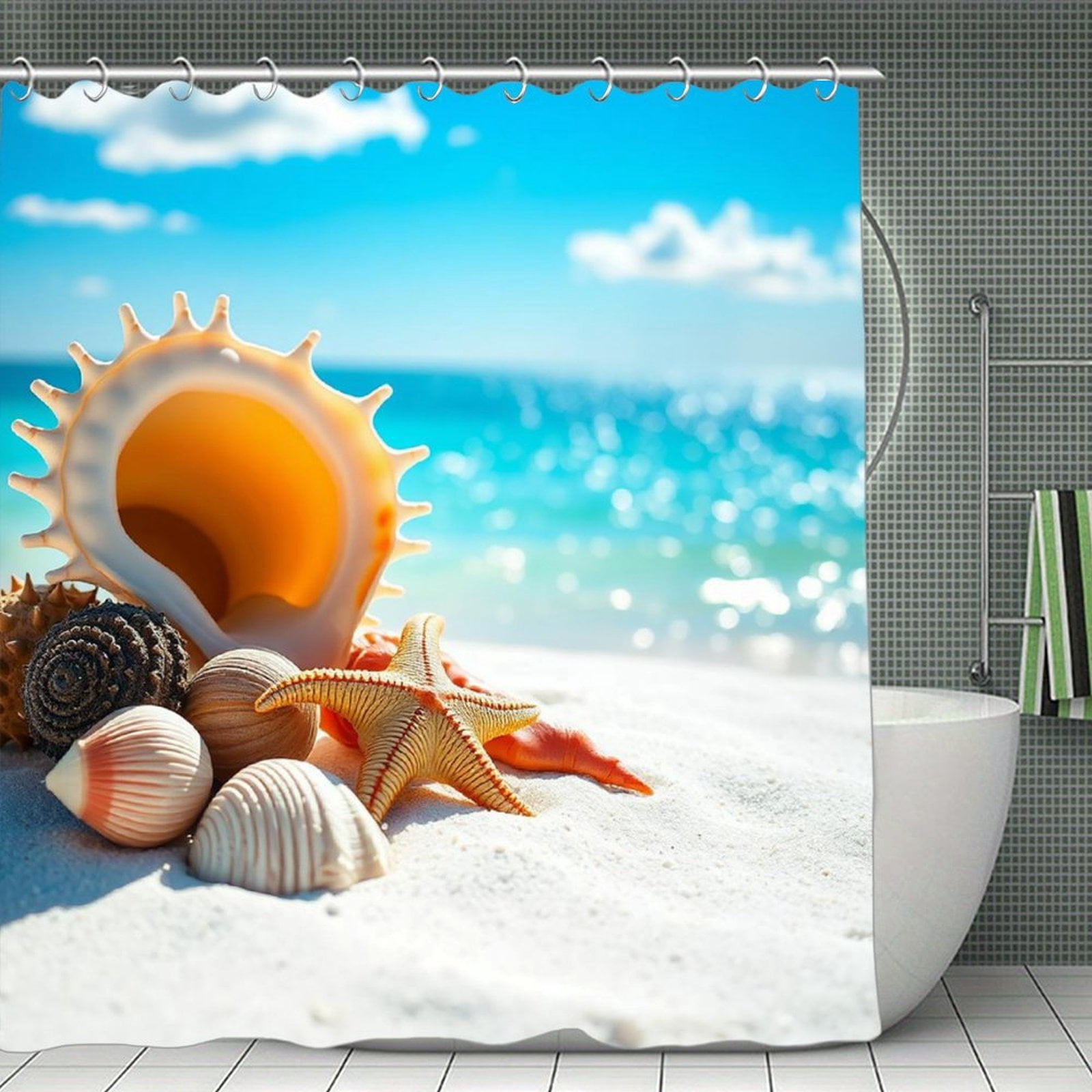 Beautiful Tropical Sea Shells Shower Curtain 70.8x70.8 Inch,Bathroom ...