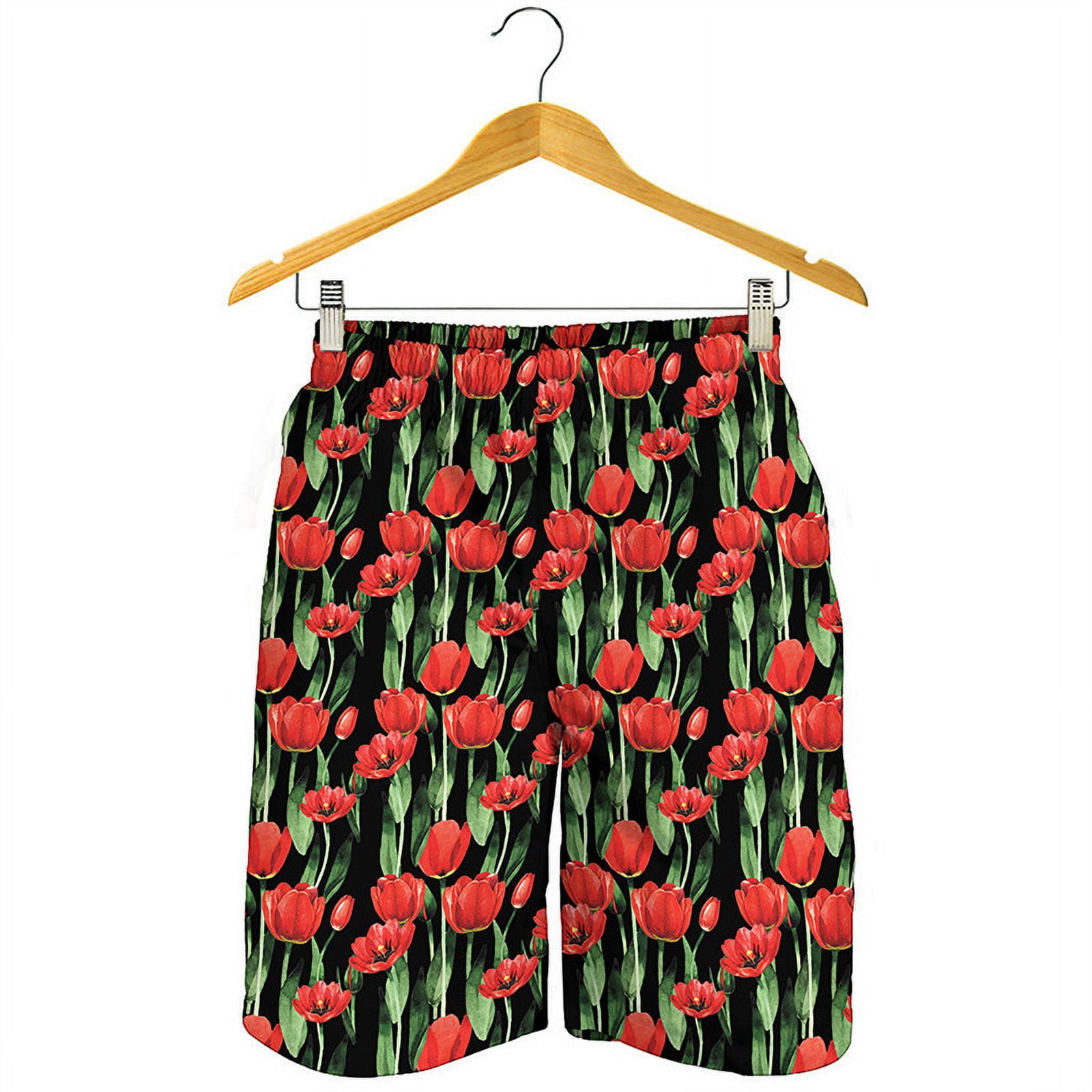 Beautiful Tulip Floral Beach Shorts For Men 3D Printed Plants Flower ...