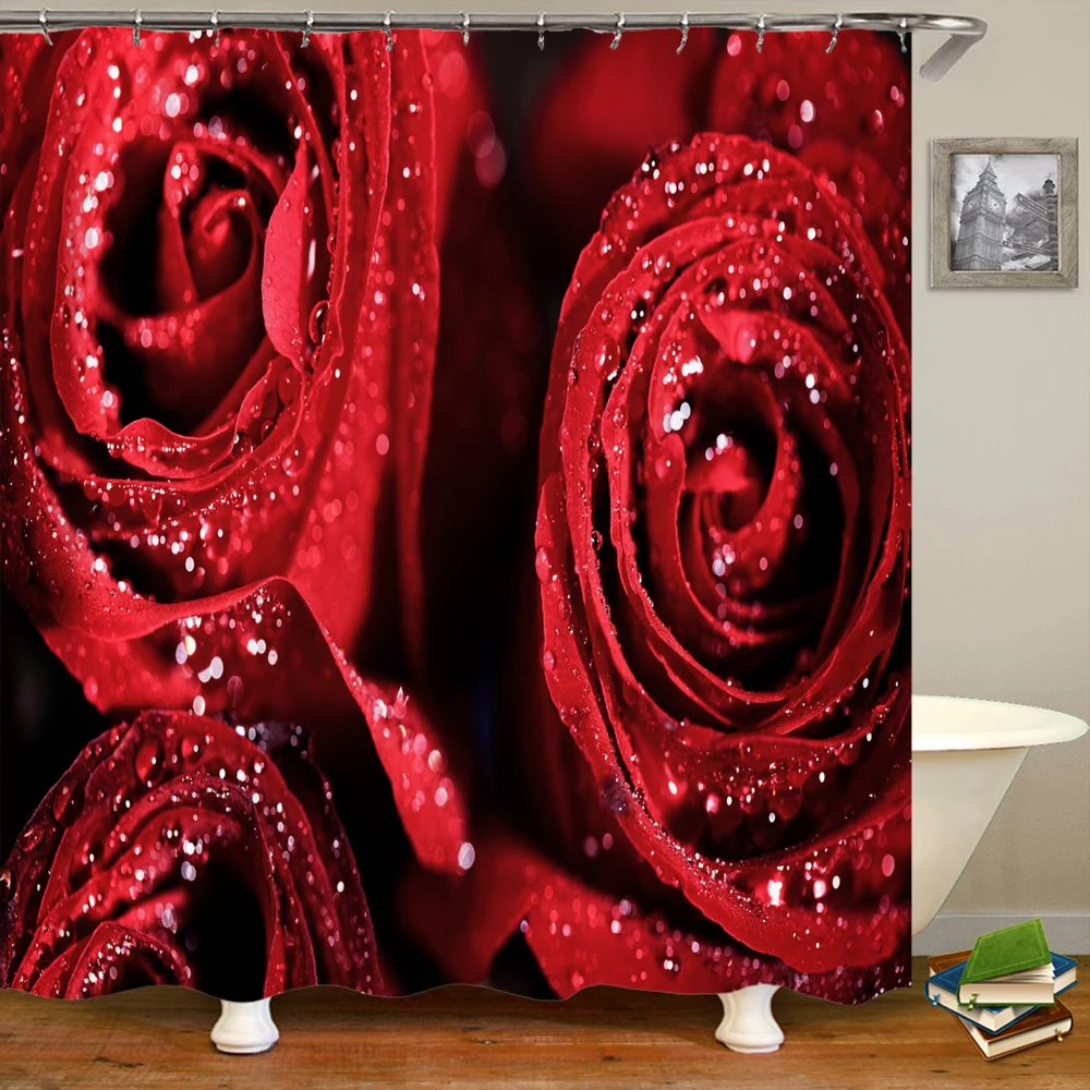 Beautiful Tulip Red Rose Shower Curtain Flower Bathroom Curtain r ...
