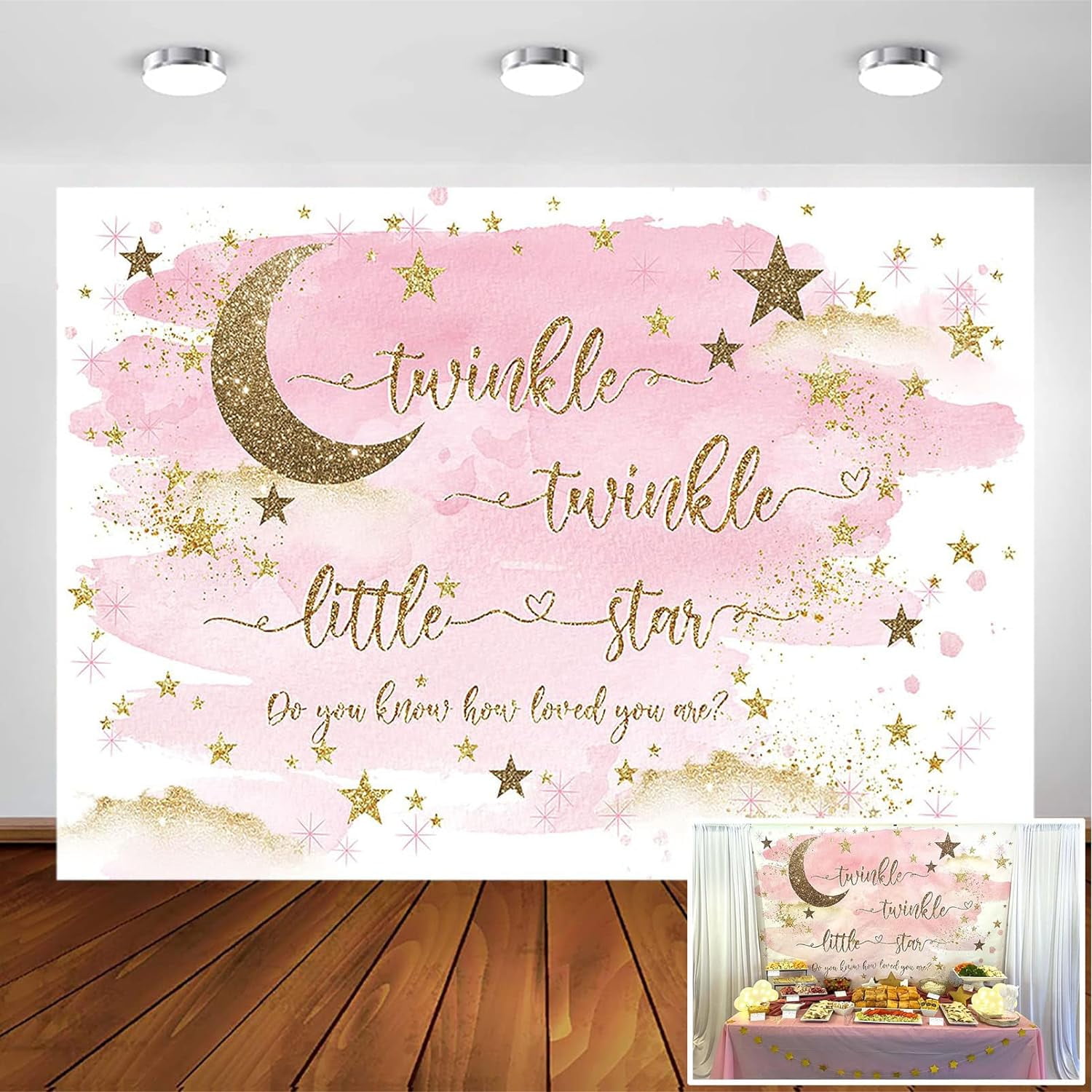 Beautiful Twinkle Twinkle Little Star Backdrop for Girl Gold and Pink ...