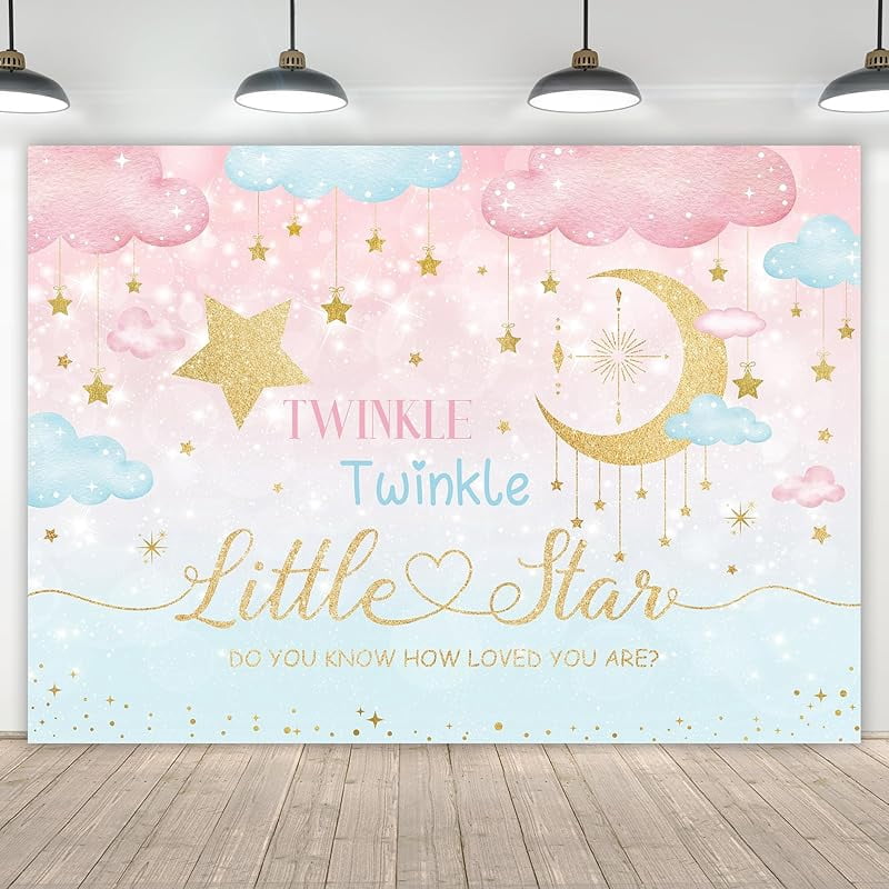 Beautiful Twinkle Twinkle Little Star Gender Reveal Backdrop Pink Blue ...