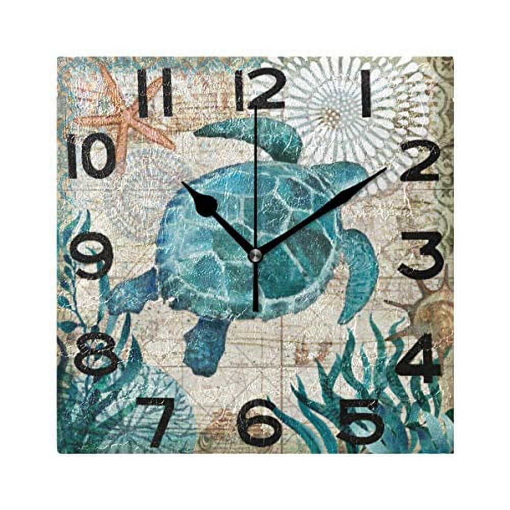 Beautiful Underwater Sea Turtle Print Square Wall Clock, 8 Inch Battery ...