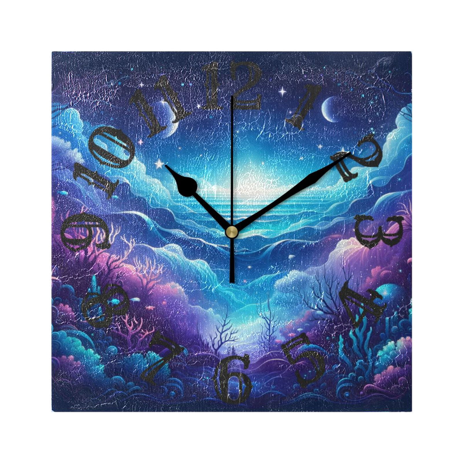 Beautiful Underwater Sea Wall Clock Square Silent Non Ticking Battery ...