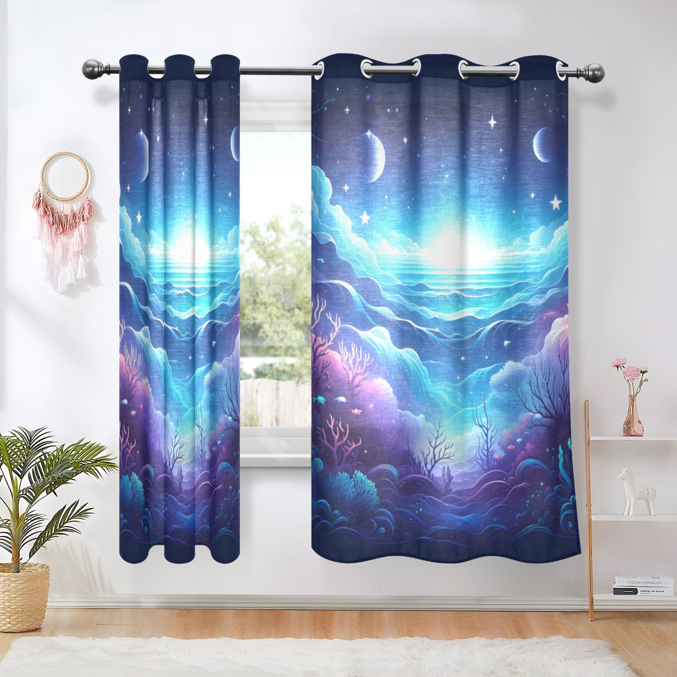 Beautiful Underwater World Sheer Curtains 2 Panels Set Grommet Drapes ...