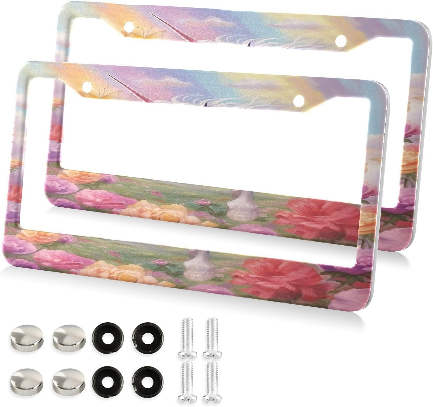 Beautiful Unicorn License Plate Frame, Aluminum Car Tag Frames, 2 Pack ...