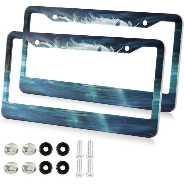 Beautiful Unicorn License Plate Frame, Aluminum Car Tag Frames, 2 Pack ...