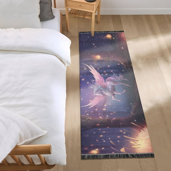 Beautiful Unicorn in Forest Runner Area Rug 2x6 Soft Non-Slip Washable ...