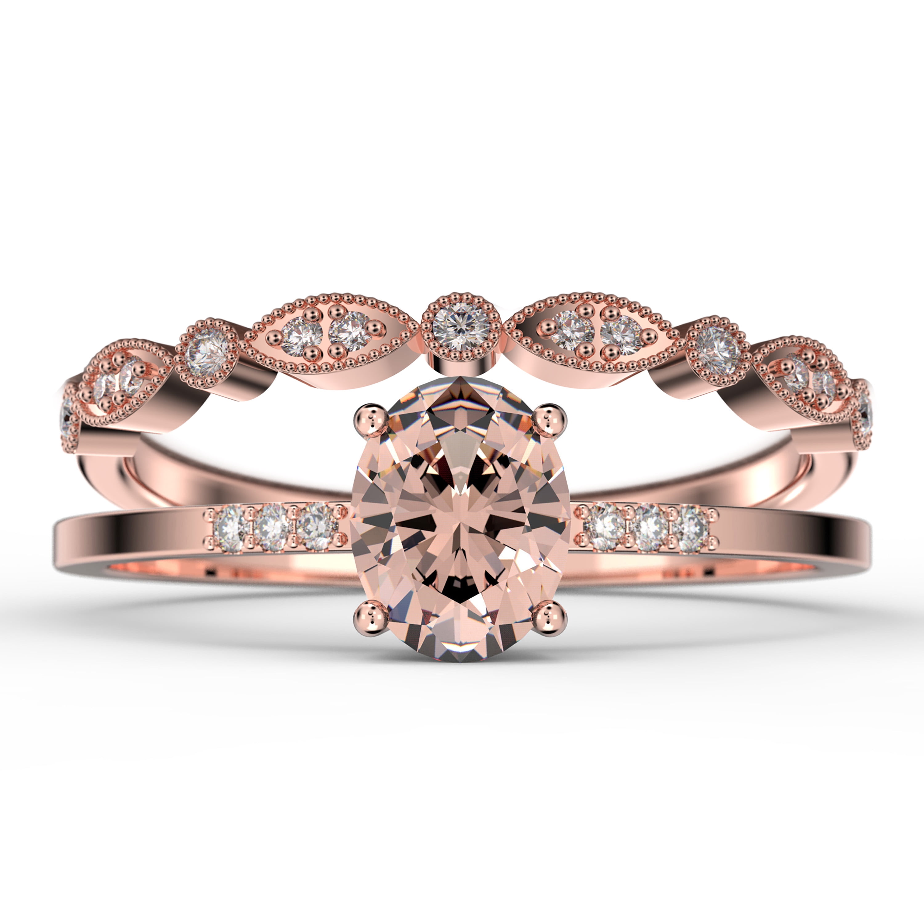 Beautiful Unique Art Deco 2.00 Carat Oval Cut Morganite And Diamond ...