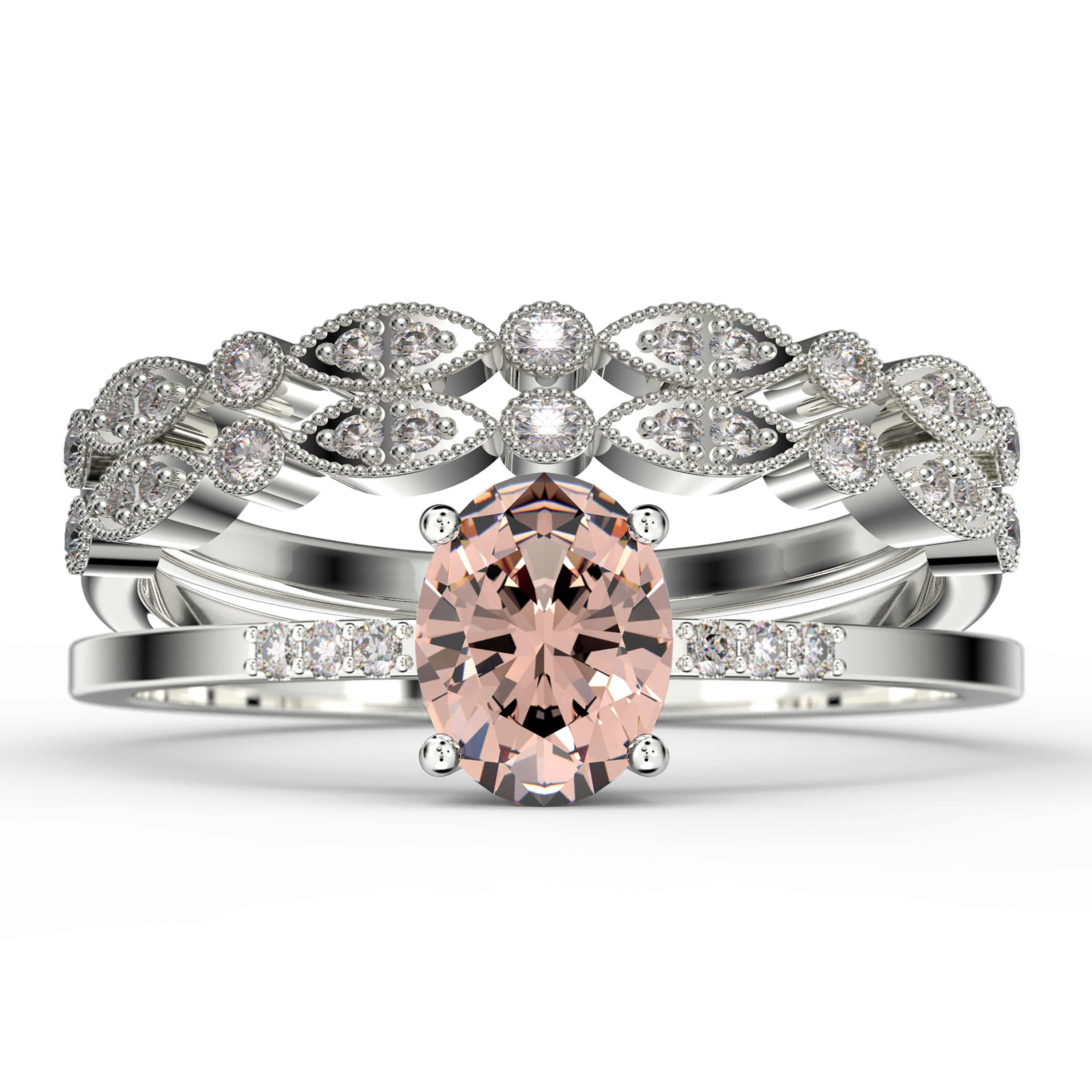 Beautiful Unique Art Deco 2.50 Carat Oval Cut Morganite And Diamond ...