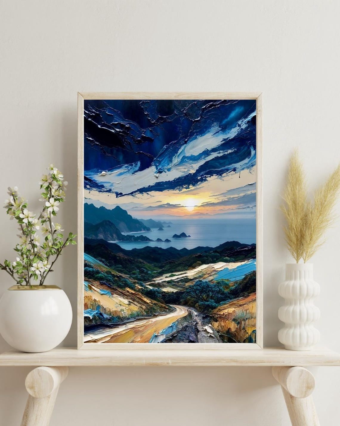 Beautiful Valley and Ocean Art Print, Modern Wall Decor Poster Unframed ...