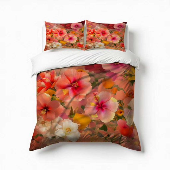 Beautiful Vibrant Hibiscus Flowers Bloom Bedding Set 3 Pcs Soft ...
