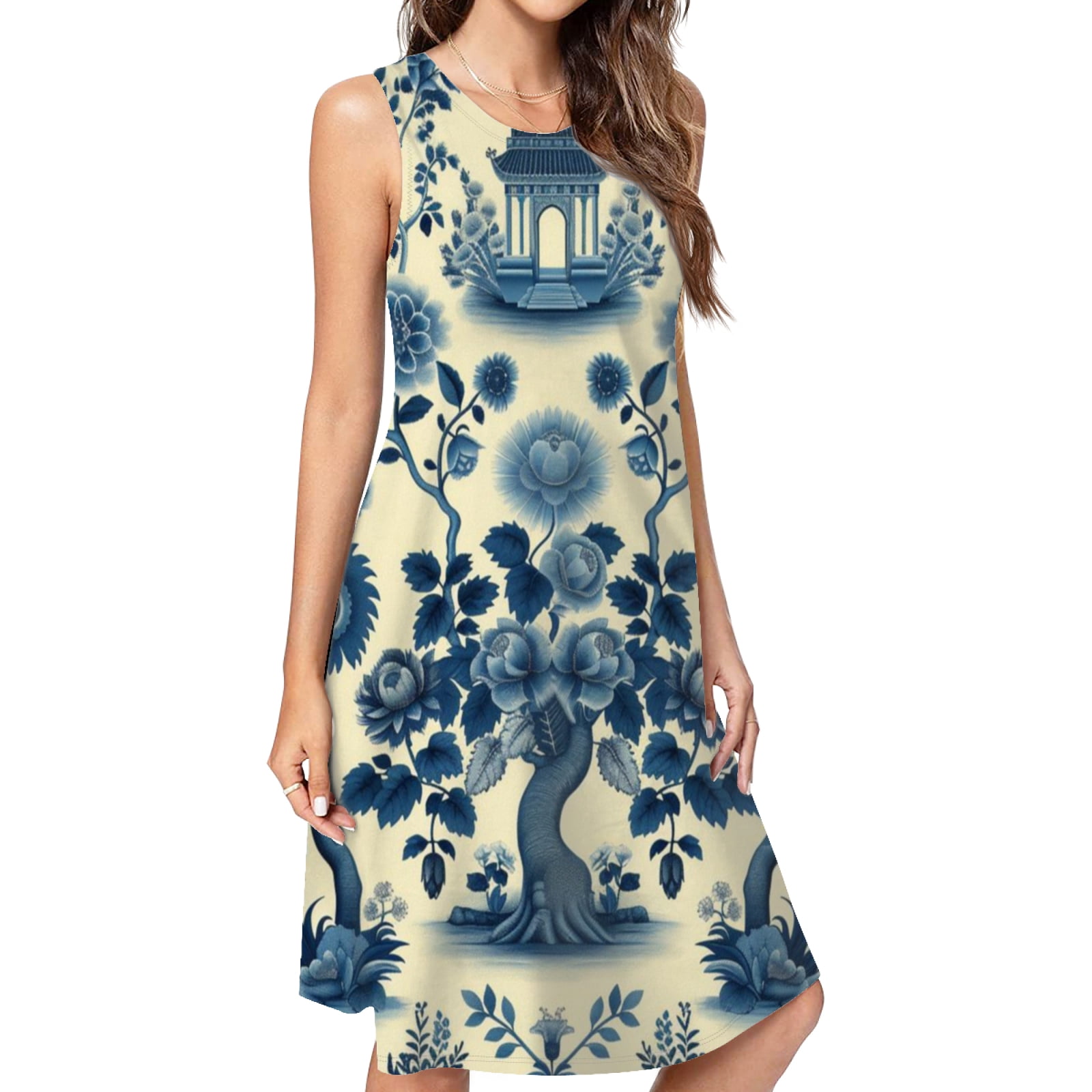 Beautiful Vintage Blue Chinoiserie Toile Dress Elegant Party Dresses ...