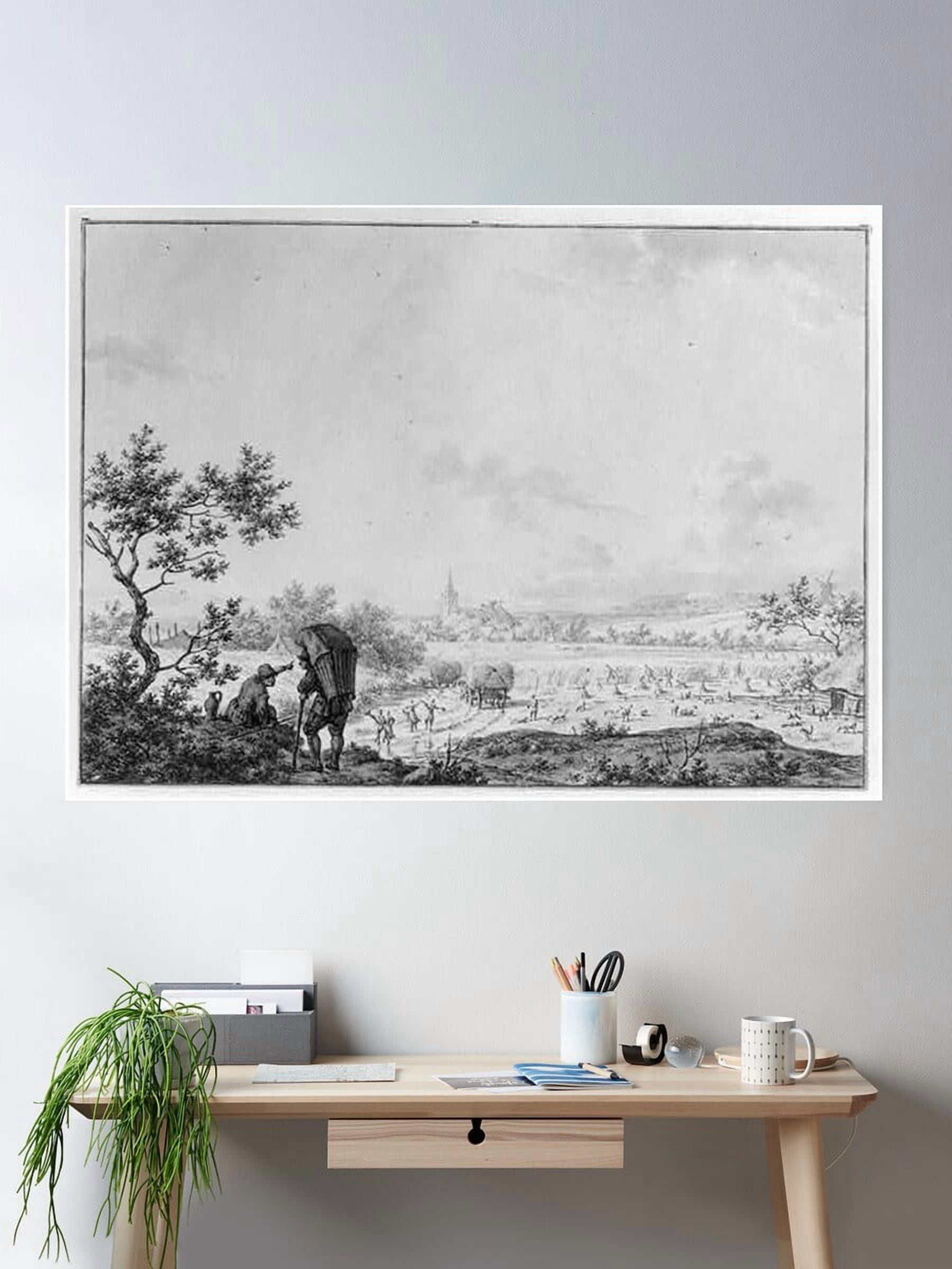 Beautiful Vintage Landscape With Harvesting Scene Poster Wall Art ...