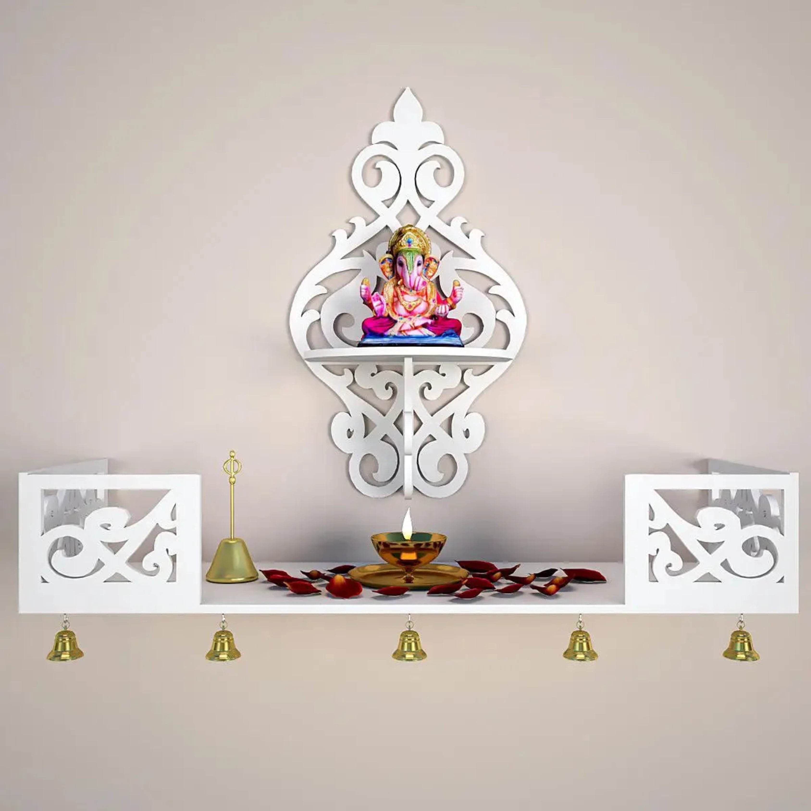 Beautiful Wall Hanging Wooden Temple/ Pooja Mandir Design with Shelf ...