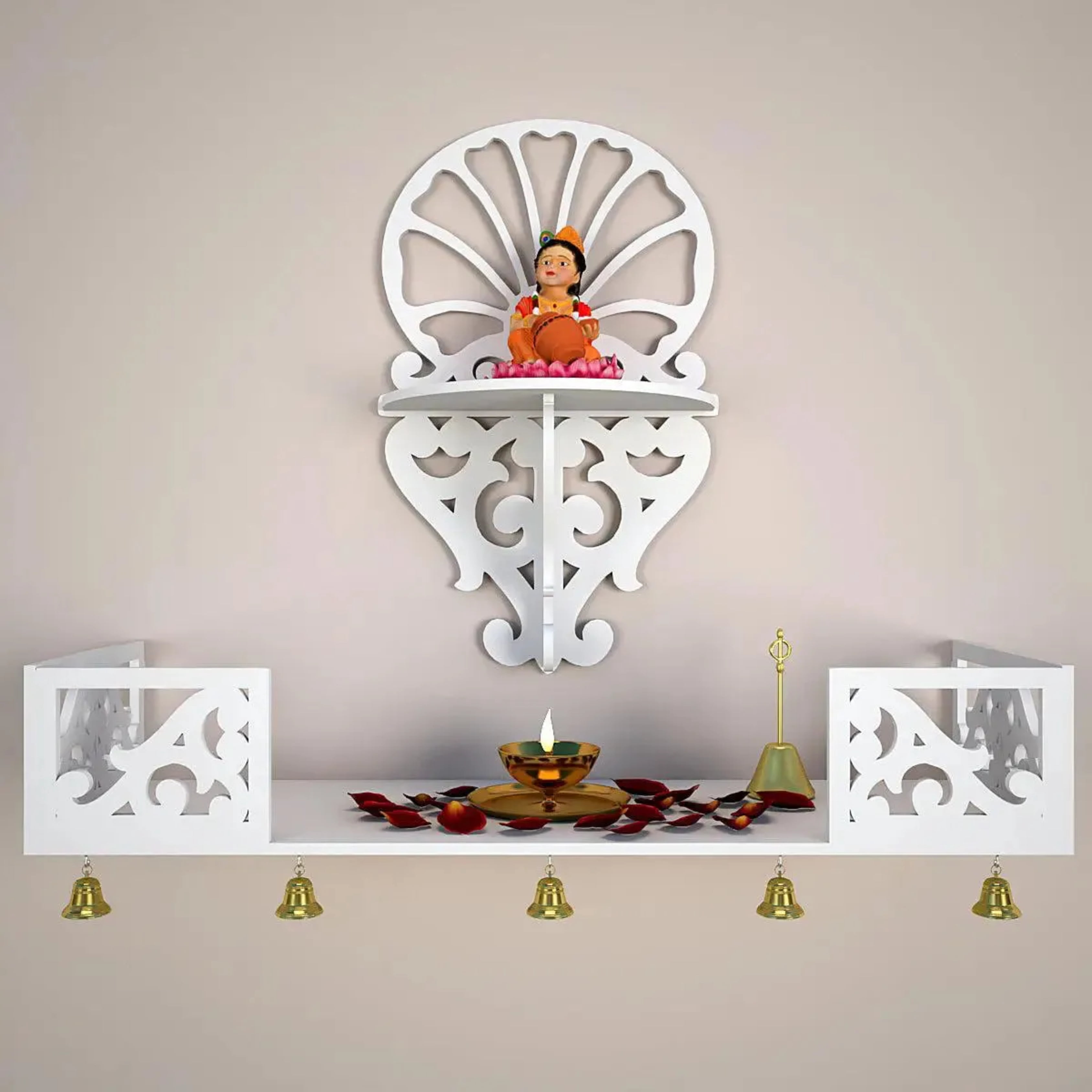 Beautiful Wall Hanging Wooden Temple/ Pooja Mandir Design with Shelf ...