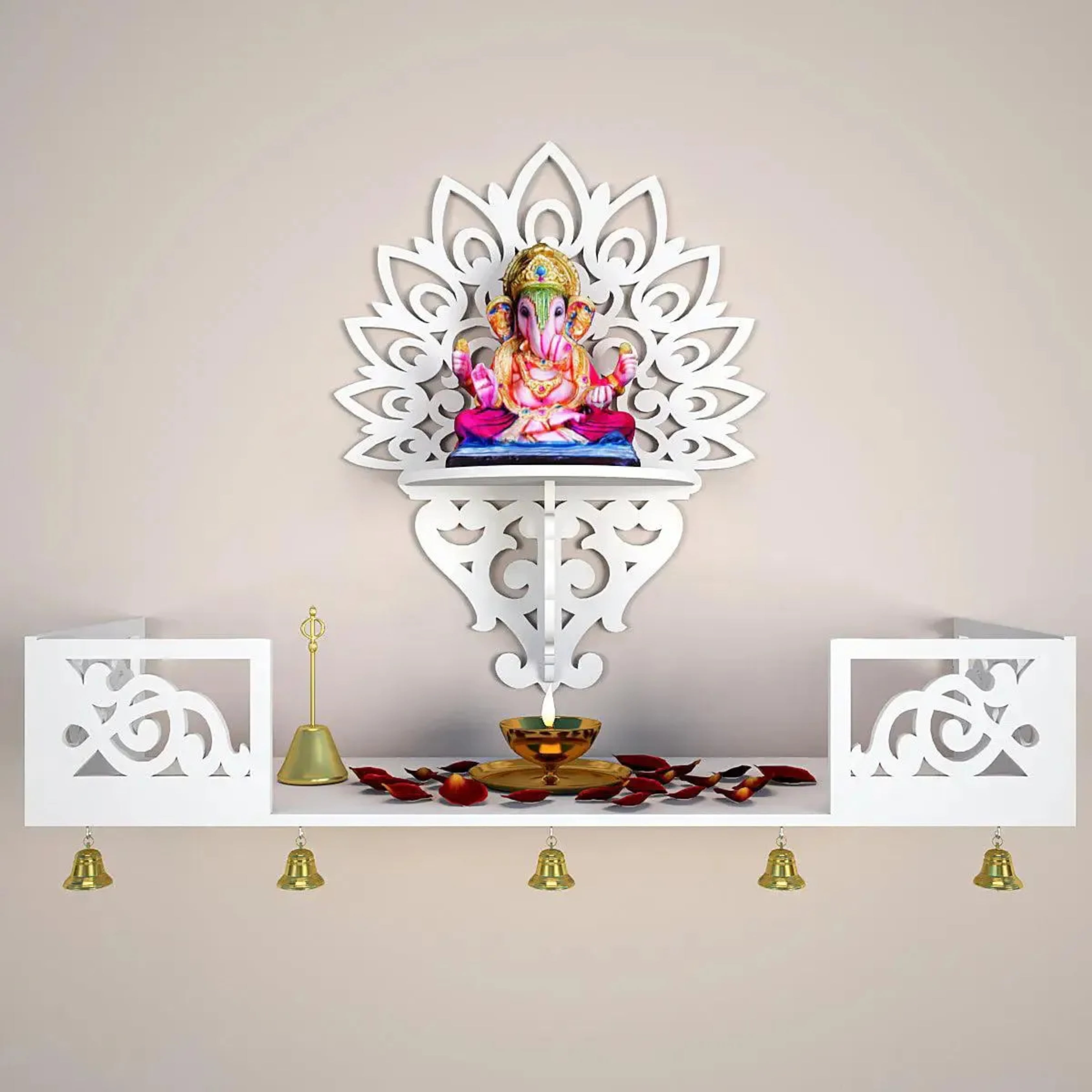 Beautiful Wall Hanging Wooden Temple/ Pooja Mandir Design with Shelf ...