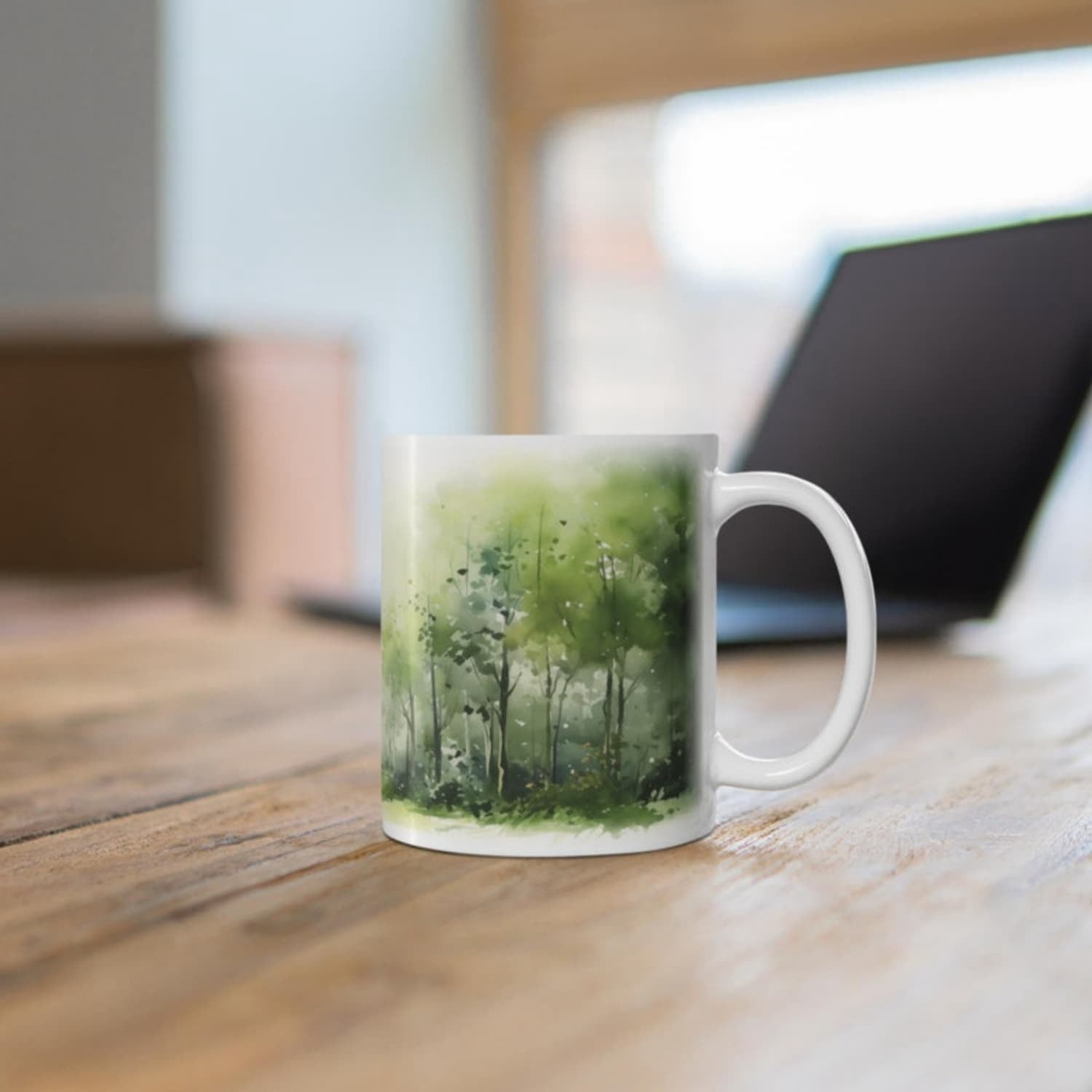 Beautiful Watercolor Green Trees Ceramic Mug, Tree Lover Gift, effee ...