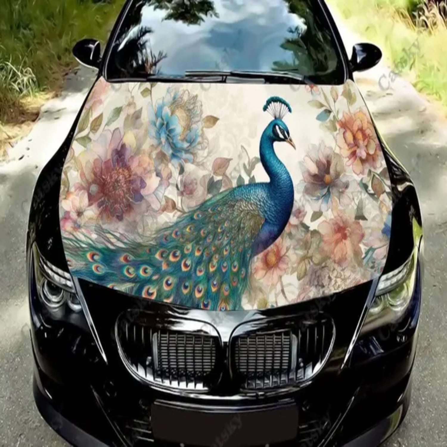 Beautiful Watercolor Peacock Pattern Vinyl Car Hood Stickers - Stunning ...