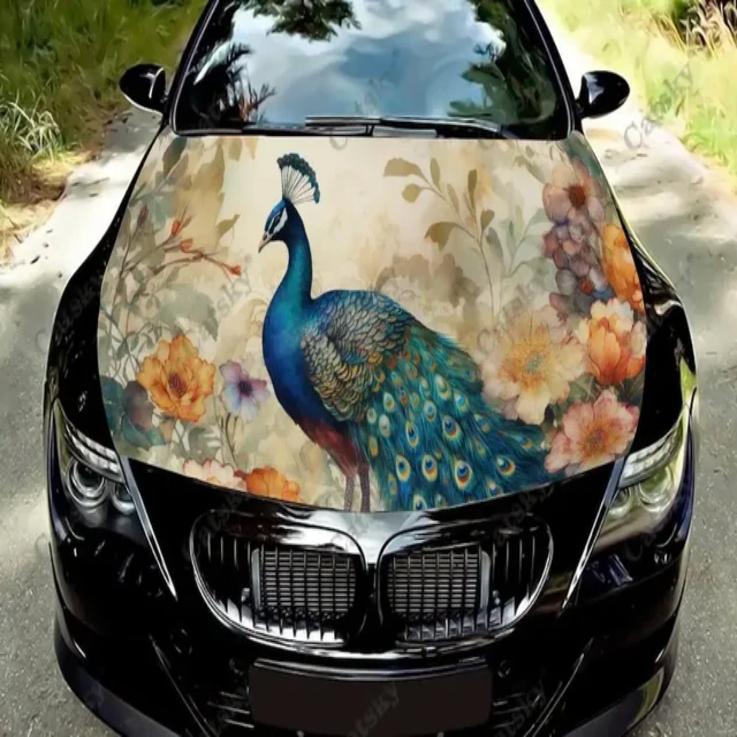 Beautiful Watercolor Peacock Pattern Vinyl Car Hood Stickers - Stunning ...